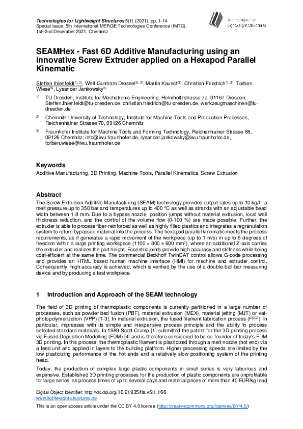 (PDF) SEAMHex - Fast 6D Additive Manufacturing using an innovative ...