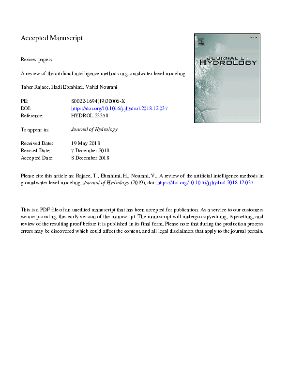 Pdf A Review Of The Artificial Intelligence Methods In Groundwater Level Modeling