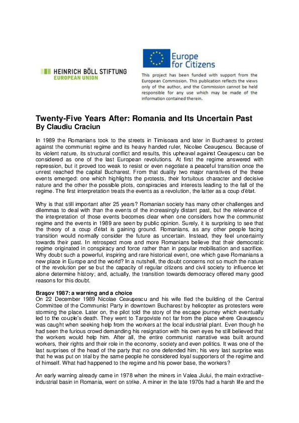 (PDF) Twenty-Five Years After: Romania and Its Uncertain Past