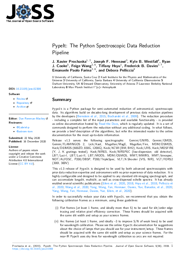(PDF) PypeIt: The Python Spectroscopic Data Reduction Pipeline