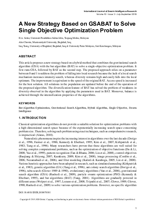 (PDF) A New Strategy Based on GSABAT to Solve Single Objective Optimization Problem