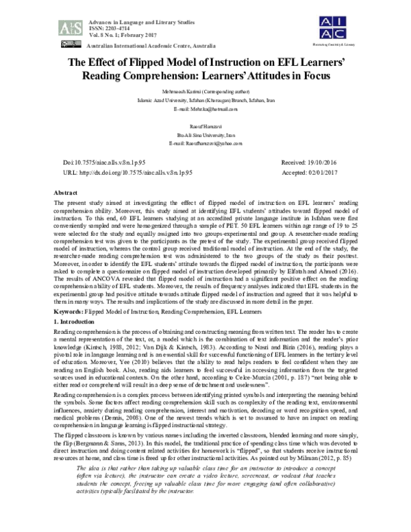 (PDF) The Effect of Flipped Model of Instruction on EFL Learners’ Reading Comprehension ...