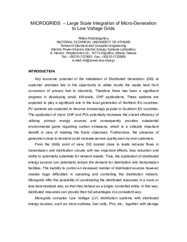 Pdf Microgridslarge Scale Integration Of Microgeneration To Low Voltage Grids