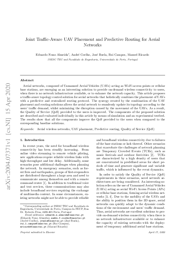 (PDF) Joint traffic-aware UAV placement and predictive routing for aerial networks | Jose Ruela ...