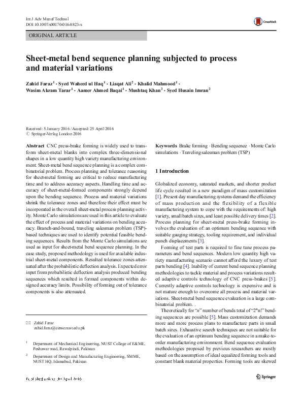 (PDF) Sheet-metal bend sequence planning subjected to process and ...