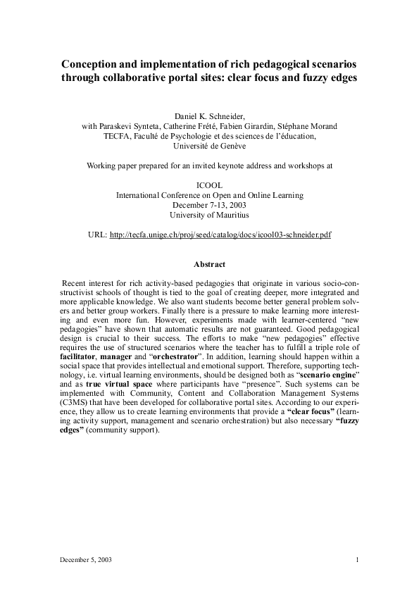 (PDF) Conception and implementation of rich pedagogical scenarios ...