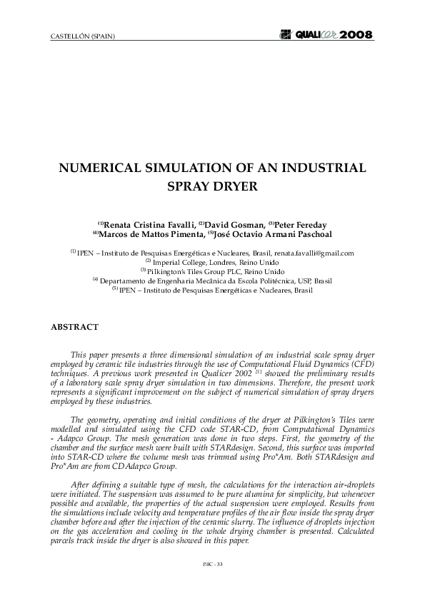 (PDF) Numerical Simulation of an Industrial Spray Dryer