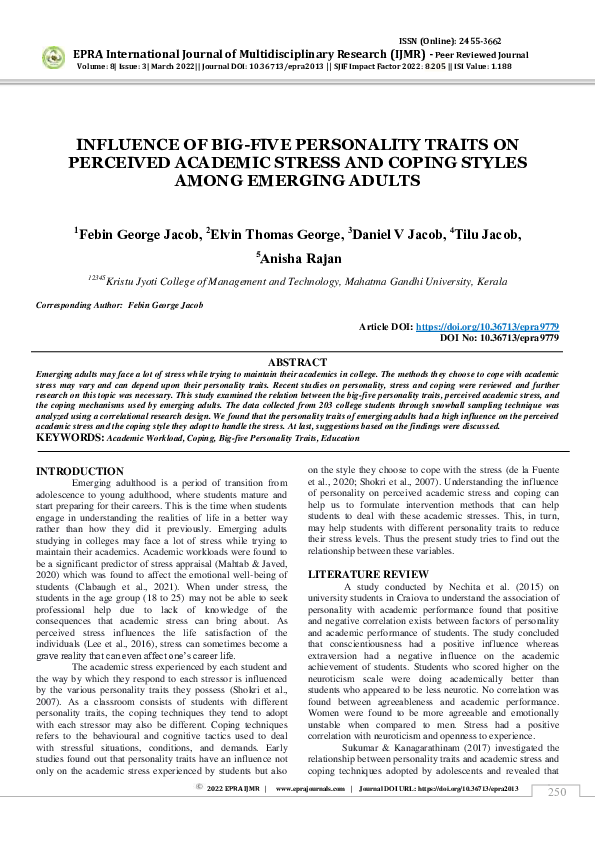 (PDF) Influence of Big-Five Personality Traits on Perceived Academic ...