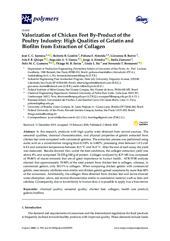 (PDF) Valorization of Chicken Feet By-Product of the Poultry Industry: High Qualities of Gelatin ...