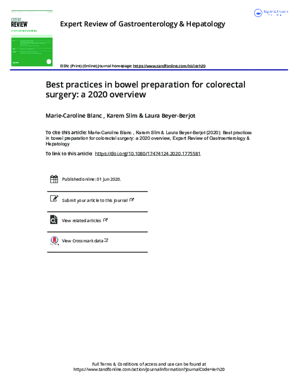 (PDF) Best practices in bowel preparation for colorectal surgery: a ...