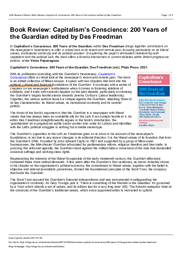 (PDF) Book review: Capitalism’s conscience: 200 years of the Guardian ...