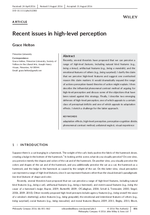 (PDF) Expanding High-Level Perception Theories