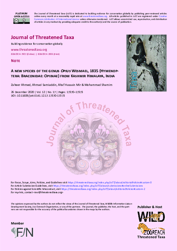 (PDF) A new species of the genus Opius Wesmael, 1835 (Hymenoptera ...