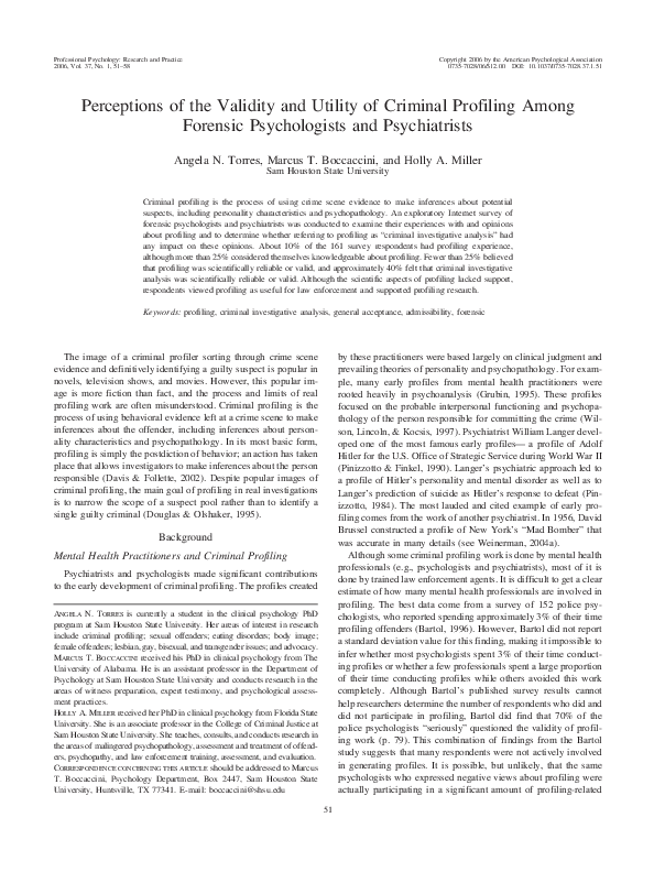 (PDF) Perceptions of the validity and utility of criminal profiling ...