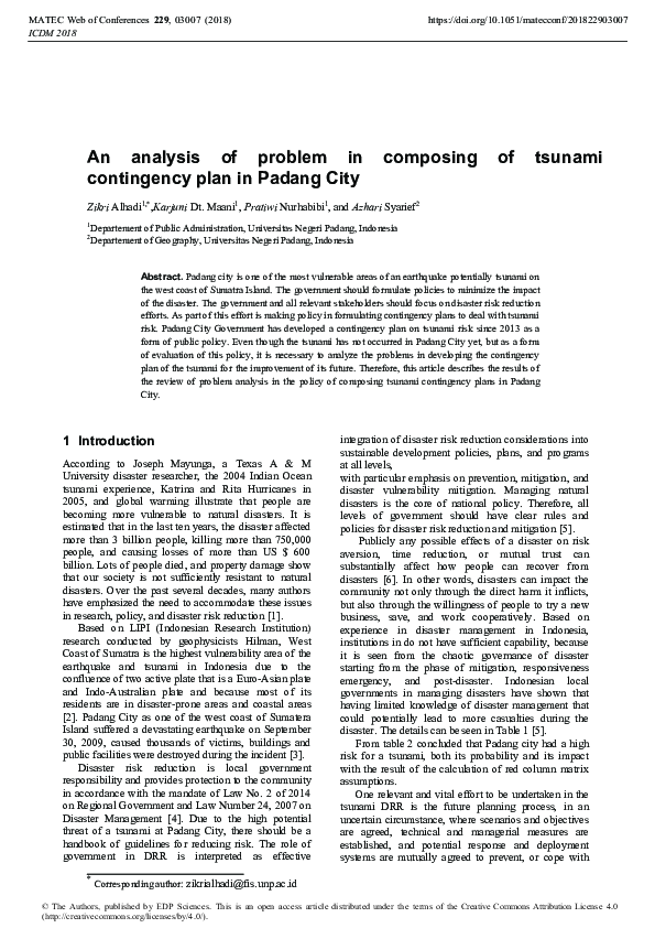 (PDF) An analysis of problem in composing of tsunami contingency plan ...