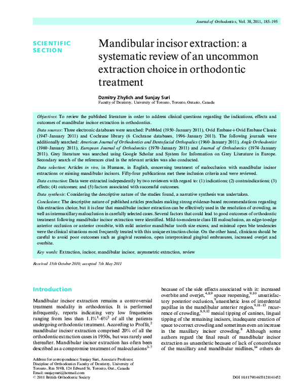 (PDF) Mandibular incisor extraction: a systematic review of an uncommon ...