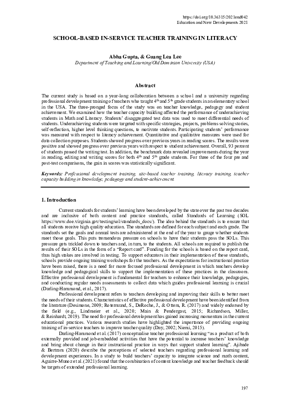 (PDF) School-Based In-Service Teacher Training in Literacy