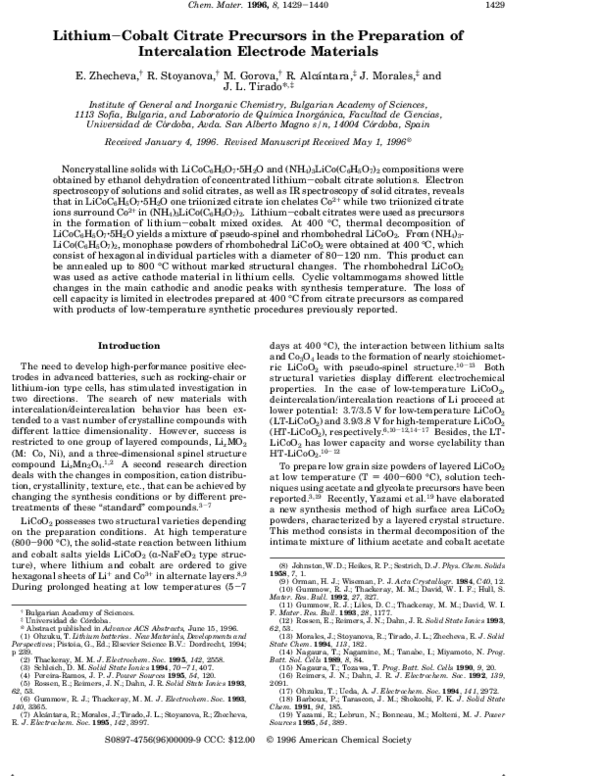 (PDF) Lithium−Cobalt Citrate Precursors in the Preparation of ...