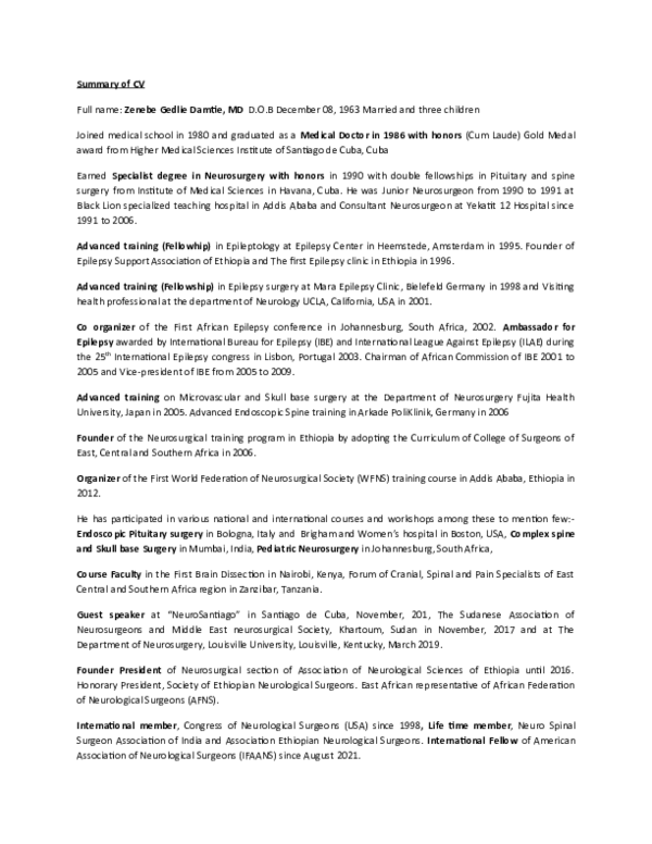(DOC) Summary of CV Zenebe 2