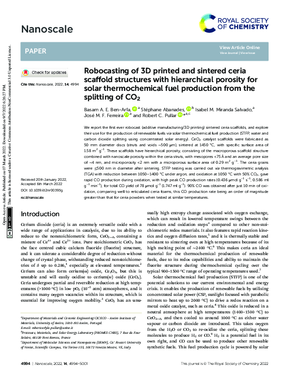 (PDF) Robocasting of 3D printed and sintered ceria scaffold structures with hierarchical ...