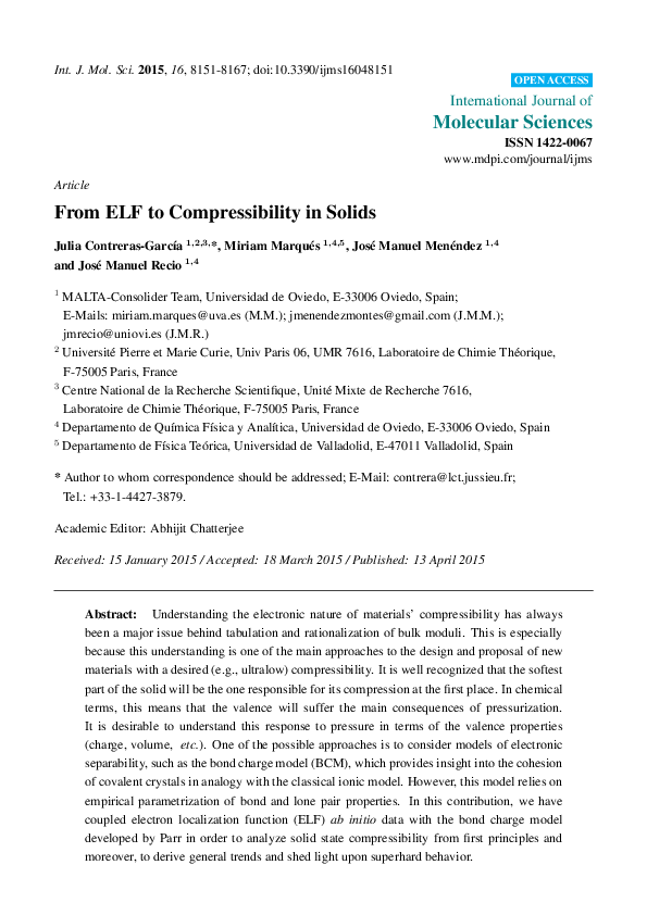 (PDF) From ELF to Compressibility in Solids