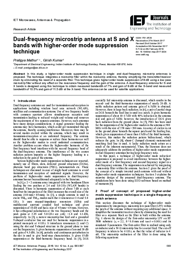 (PDF) Dual-frequency microstrip antenna at S and X bands with higher-order mode suppression ...