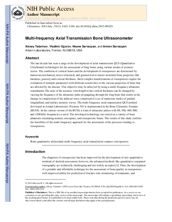 (PDF) Multi-frequency axial transmission bone ultrasonometer