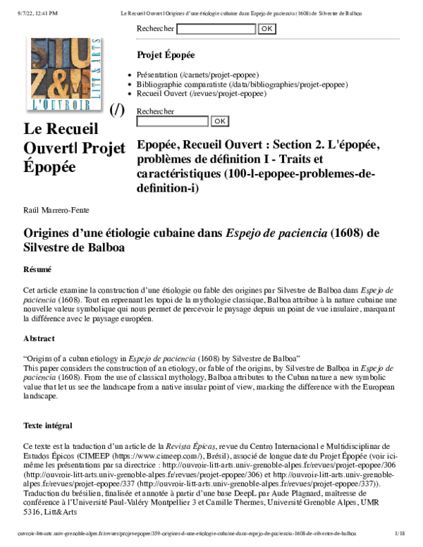 (PDF) Le Recueil Ouvert Origines d’une étiologie cubaine dans Espejo de ...