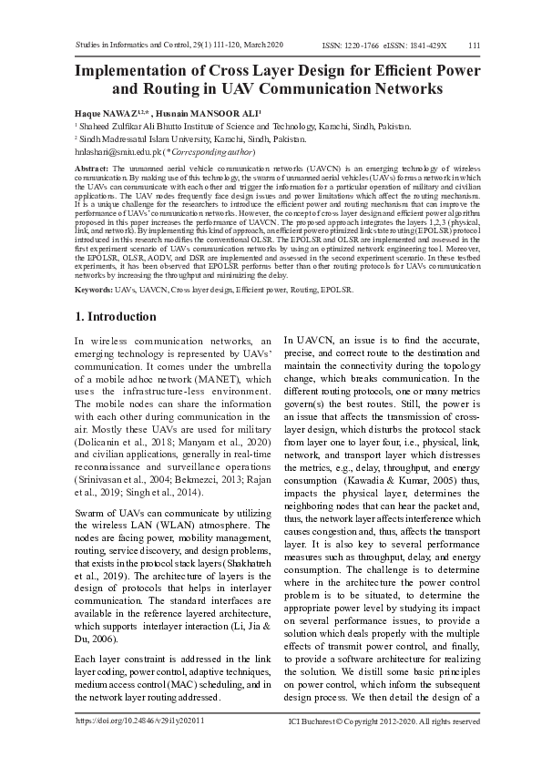 (PDF) Implementation of Cross Layer Design for Efficient Power and Routing in UAV Communication ...
