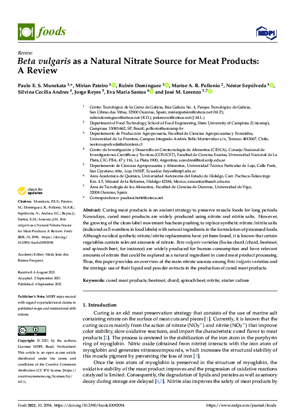 Pdf Beta Vulgaris As A Natural Nitrate Source For Meat Products A Review
