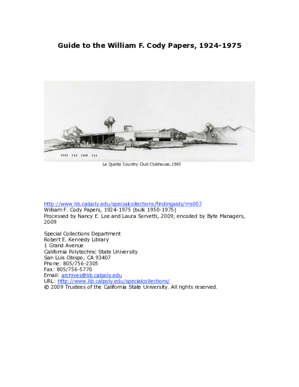 (PDF) Guide to the William F. Cody Papers, 1924-1975