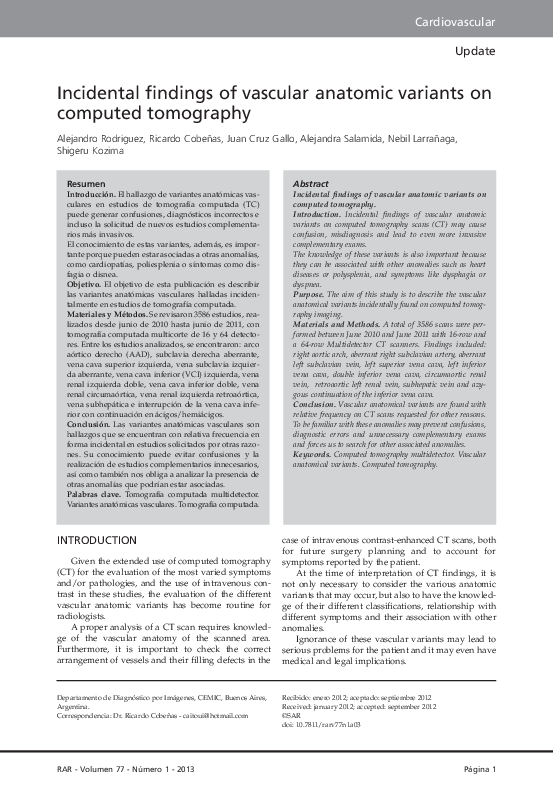 (PDF) Incidental findings of vascular anatomic variants on computed ...