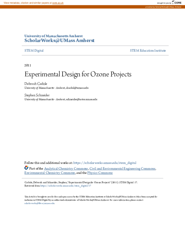 (PDF) Experimental Design for Ozone Projects