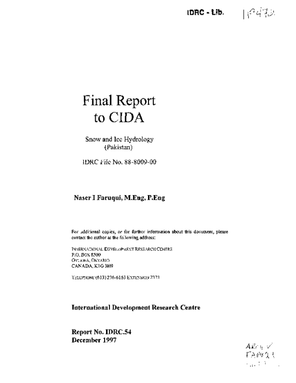 Pdf Final Report To Cida Snow And Ice Hydrology Pakistan Naser Faruqui 