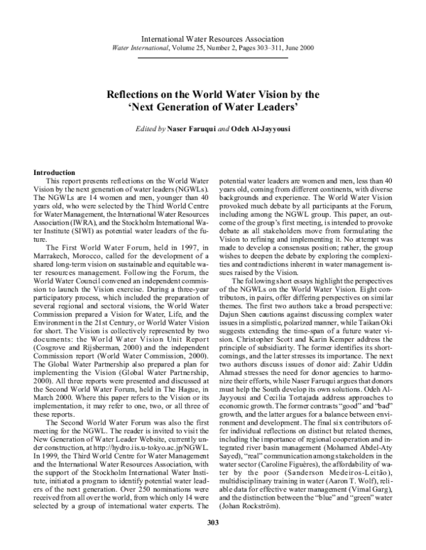 (PDF) Reflections on the World Water Vision by the ‘Next Generation of ...