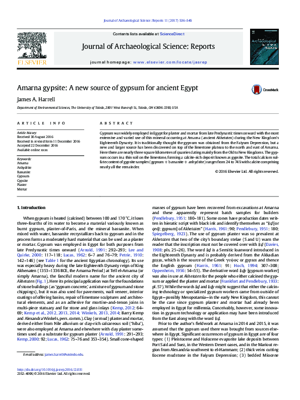 (PDF) Amarna gypsite: A new source of gypsum for ancient Egypt | James ...