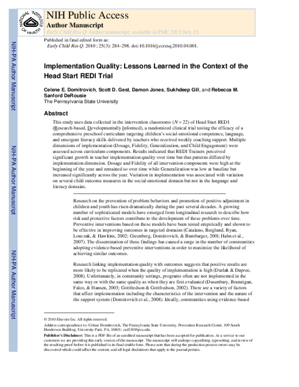 (PDF) Implementation quality: Lessons learned in the context of the ...