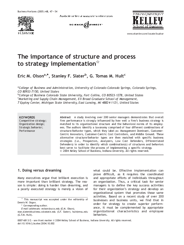 (PDF) The importance of structure and process to strategy implementation