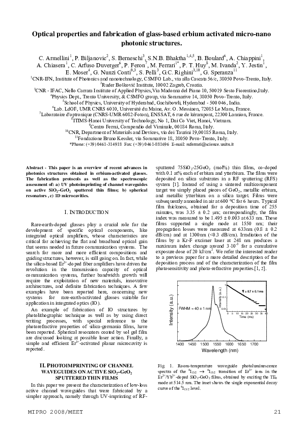 (PDF) Optical properties and fabrication of glass-based erbium activated micro-nano photonic ...