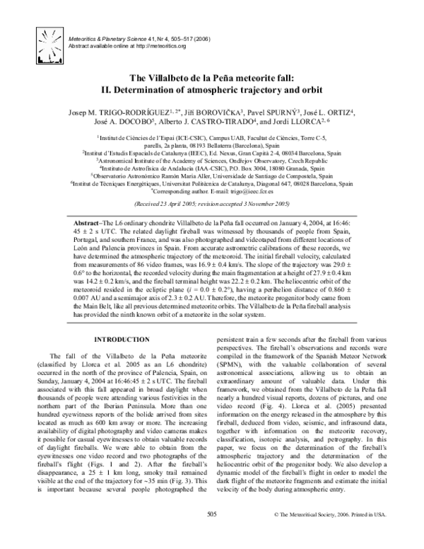 (PDF) The Villalbeto de la Peña meteorite fall: II. Determination of ...