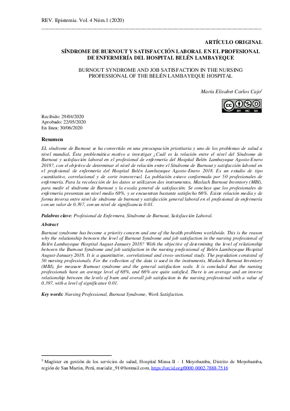(PDF) Síndrome De Burnout y Satisfacción Laboral en El Profesional De Enfermería Del Hospital ...