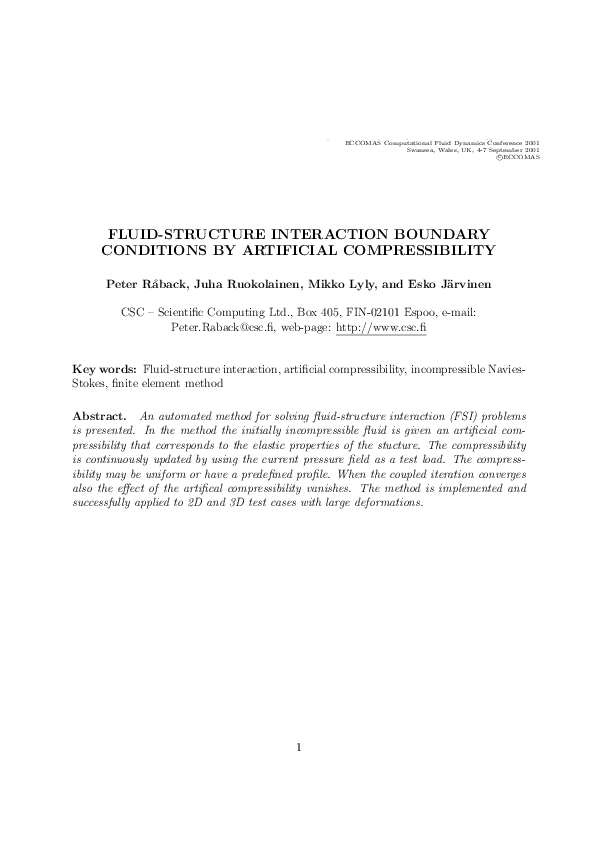 (PDF) Fluid-structure interaction boundary conditions by artificial compressibility | Mikko Lyly ...