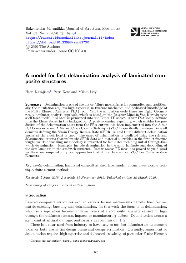 (PDF) A model for fast delamination analysis of laminated composite structures