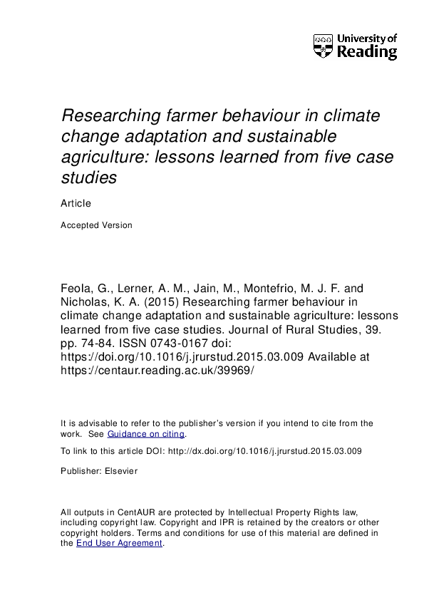 (PDF) Researching farmer behaviour in climate change adaptation and sustainable agriculture ...
