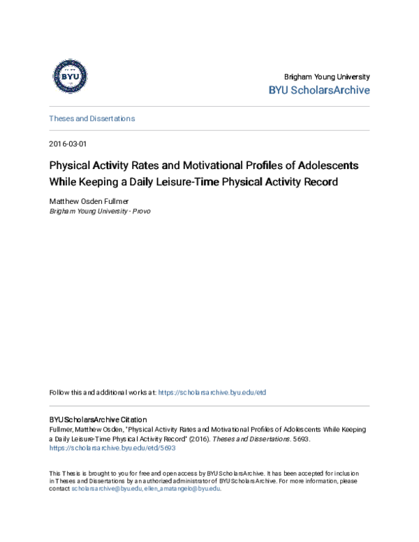 (PDF) Physical Activity Rates and Motivational Profiles of Adolescents ...