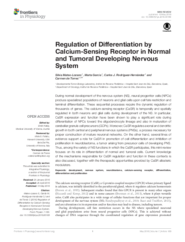 (PDF) Regulation of Differentiation by Calcium-Sensing Receptor in ...