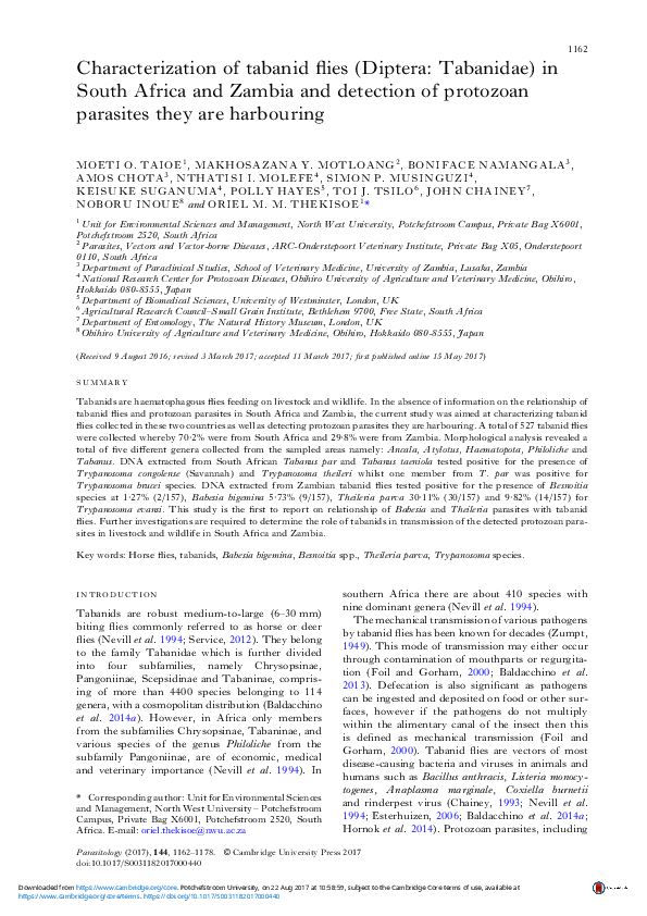 (PDF) Characterization of tabanid flies (Diptera: Tabanidae) in South ...