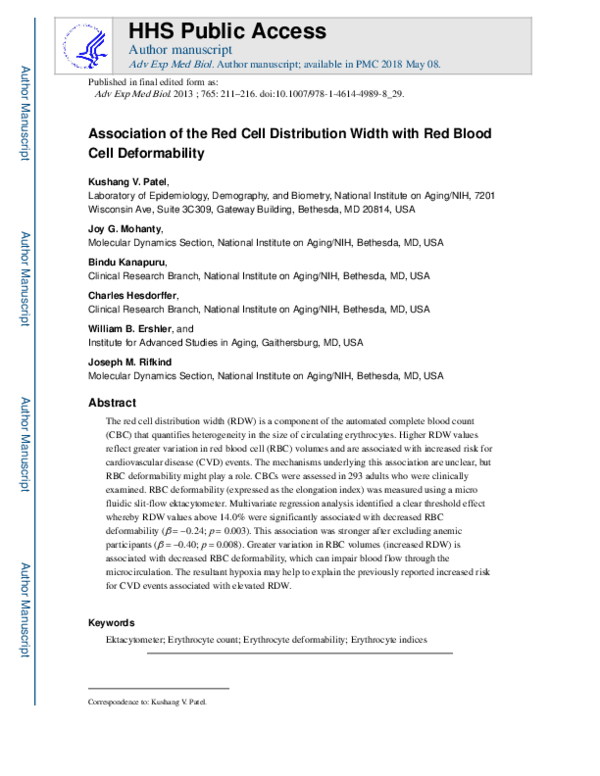 (PDF) Association of the Red Cell Distribution Width with Red Blood Cell Deformability