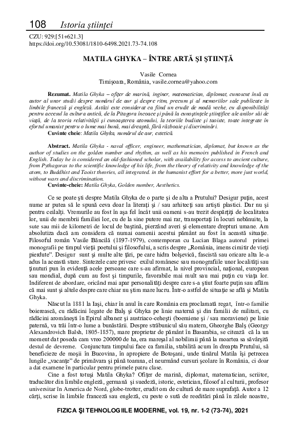 (PDF) Matila Ghyka – between art and science