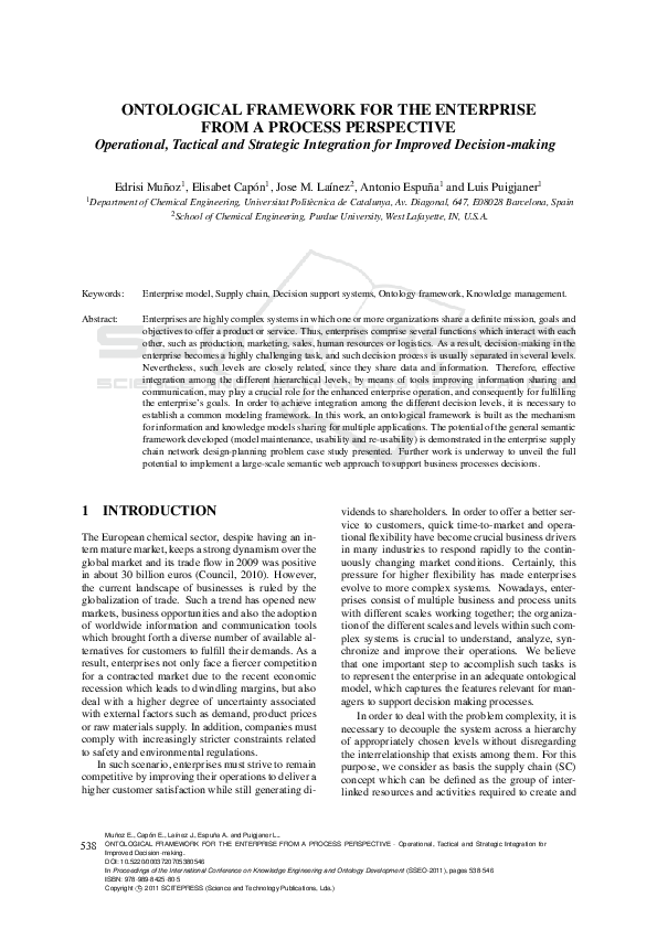 (PDF) ONTOLOGICAL FRAMEWORK FOR THE ENTERPRISE FROM A PROCESS PERSPECTIVE - Operational ...